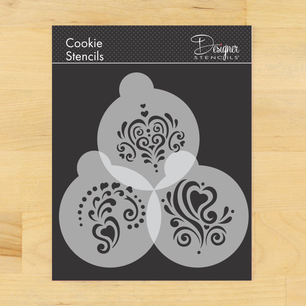 Amore Round Cookie Stencil Sets: Designer Stencils – Confection Couture Stencils