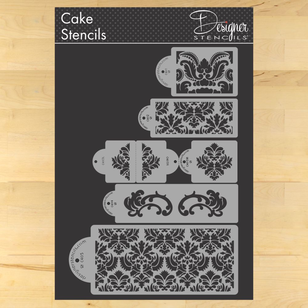 Damask Stencils for 5 Tiered Cakes by Designer Stencils – Confection Couture Stencils