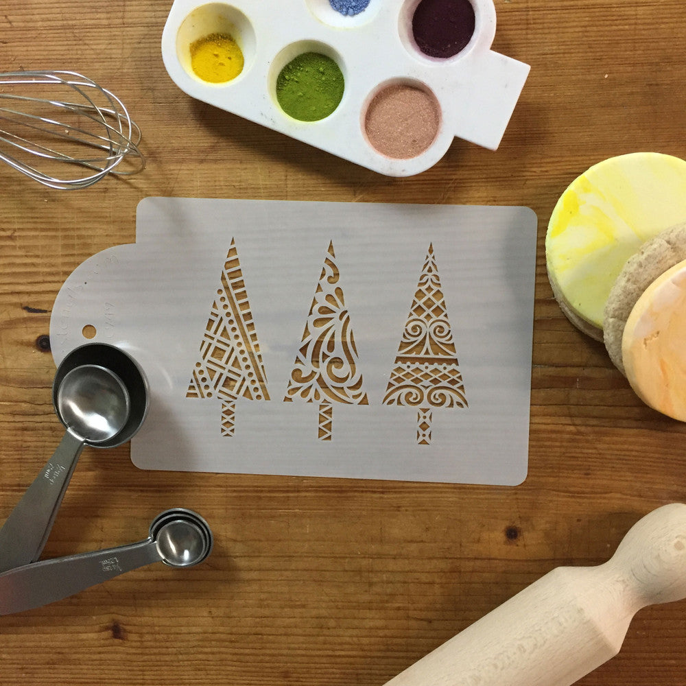 Modern Style Christmas Tree Cake Side Stencil - Confection Couture Stencils