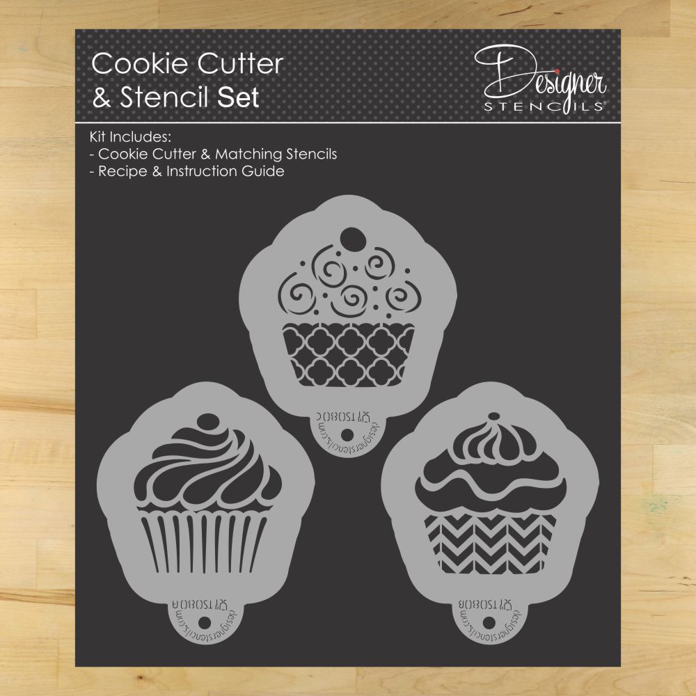 Cupcake Shaped Cutter and Matching Stencils for Birthday Cookies ...
