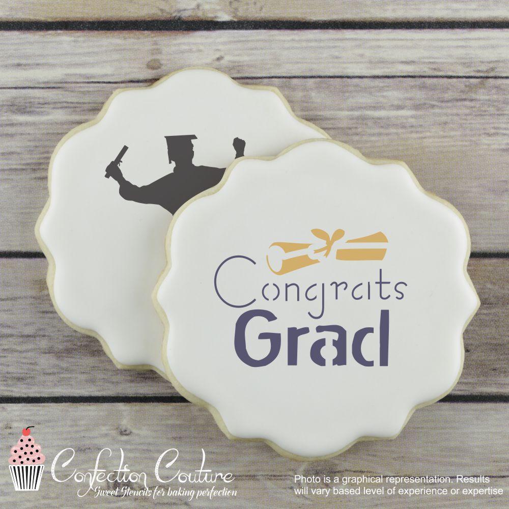Graduation Round Cookie Stencil 3 Pc Set