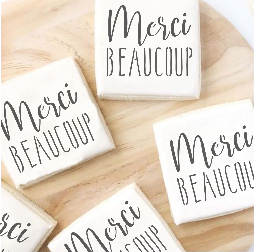 Merci Beaucoup Message Stencil for Cookies – Confection Couture Stencils